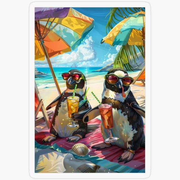 DOPASTICKER Adorable Penguins At The Beach Sticker Phone Sticker, Latop ...