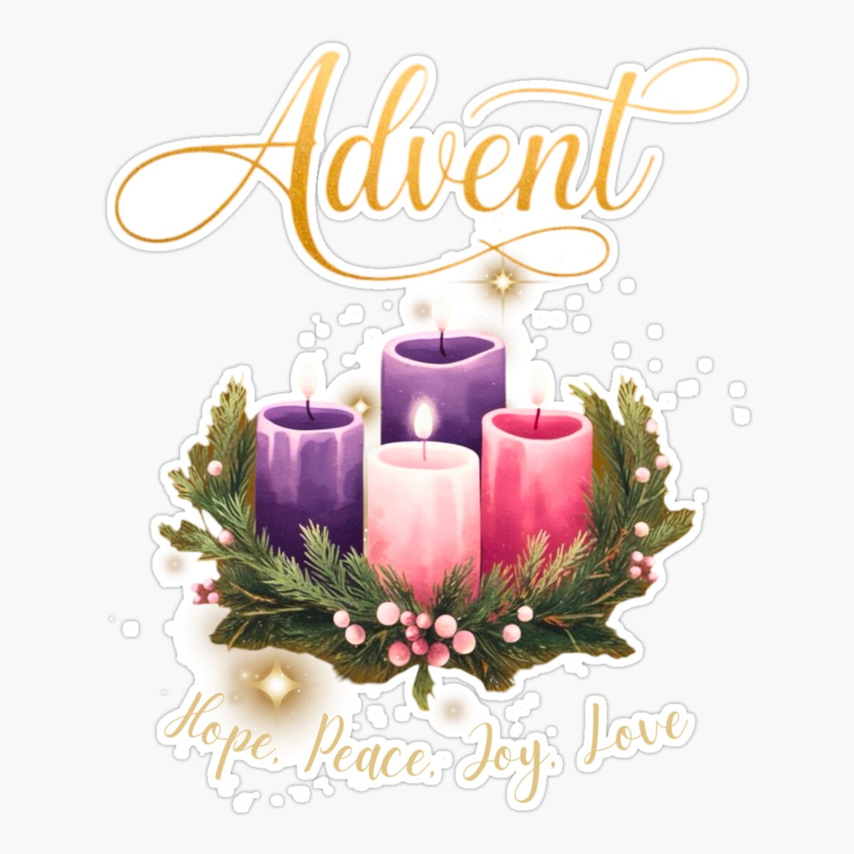 DOPASTICKER Advent Candle Wreath Design Hope Peace Joy Love Sticker ...