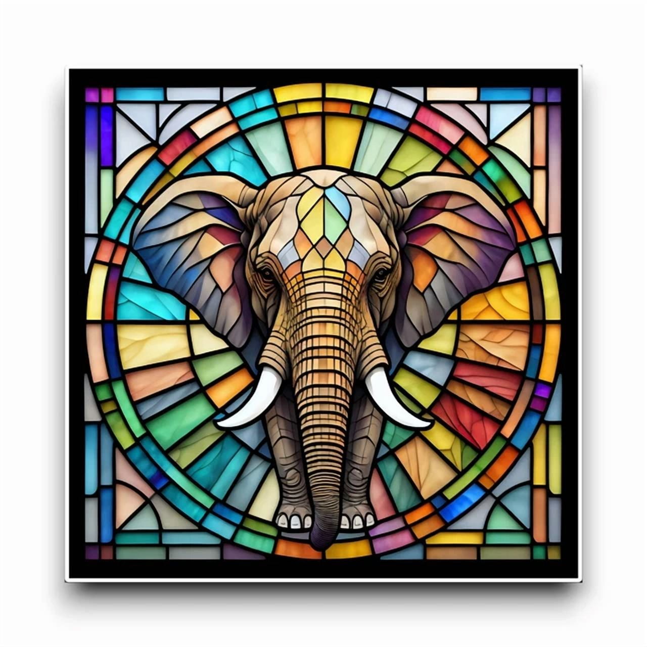 DOPASTICKER African Elephant Animal Square Stained Glass Style Window ...
