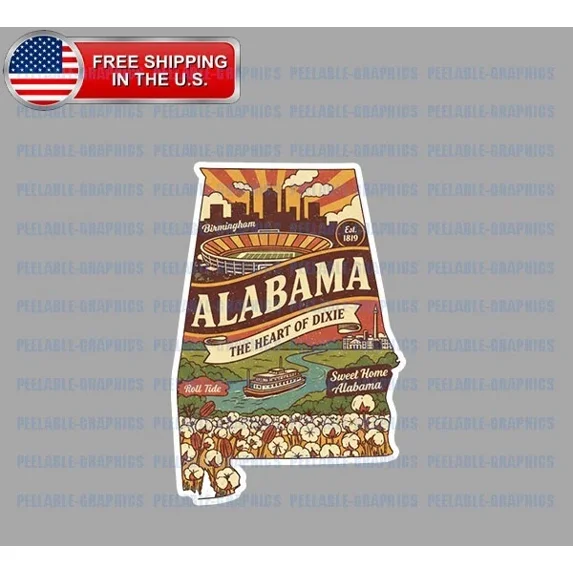 DOPASTICKER Alabama State Sticker Souvenir Travel Sticker Phone Sticker ...