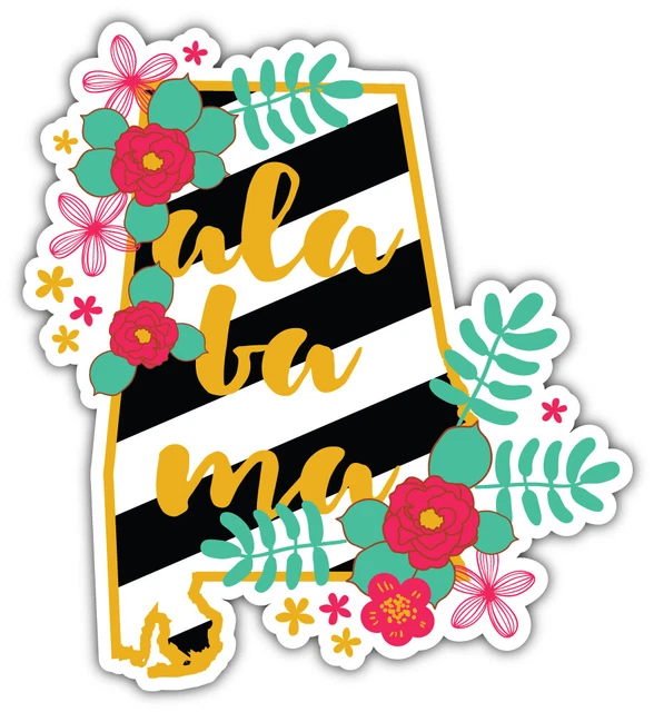 DOPASTICKER Alabama Usa State Flower Map Car Sticker Decal Phone Decal ...