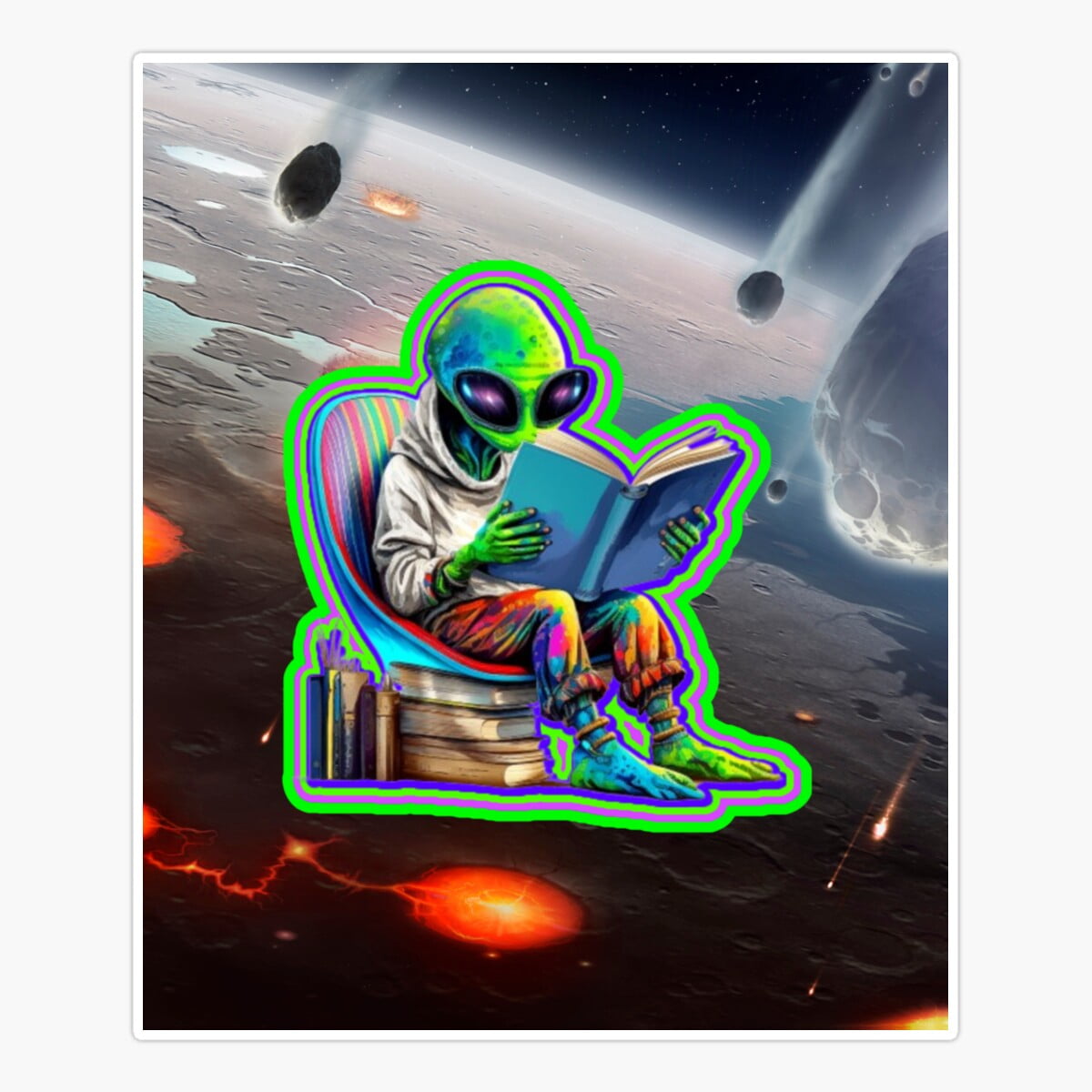 DOPASTICKER Alien Reading Sticker, Phone Sticker Car Stickers, Birthday ...