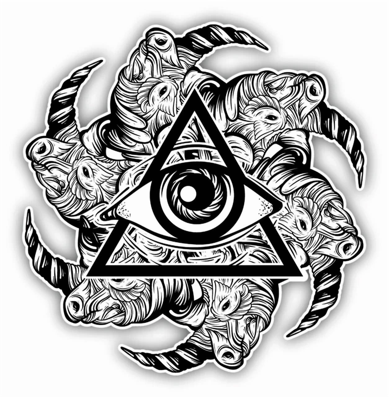 DOPASTICKER All Seeing Eye With Rhinos Sticker Phone Water Bottle ...
