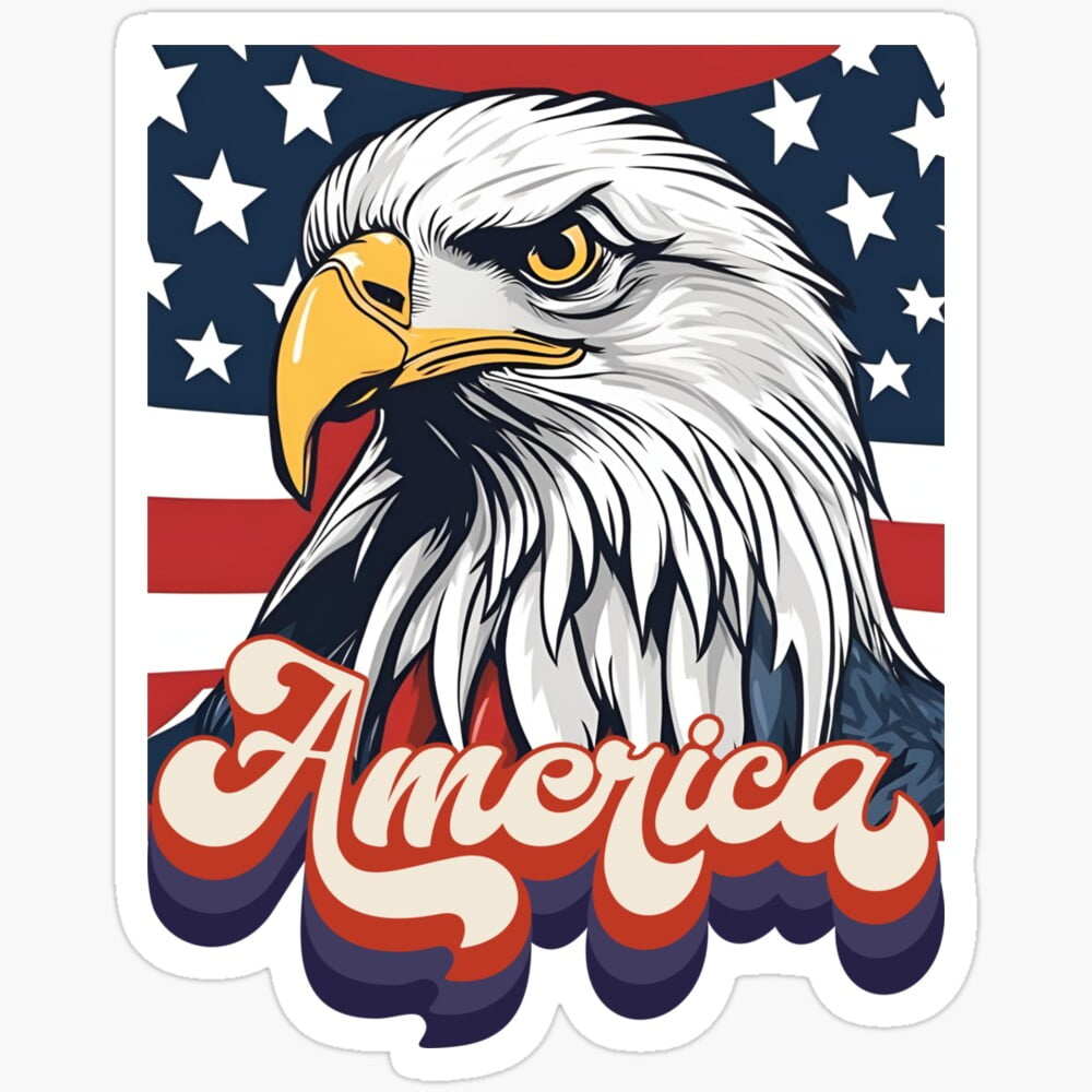 DOPASTICKER America Bald Eagle With Flag Sticker Fourth Of July Sticker ...