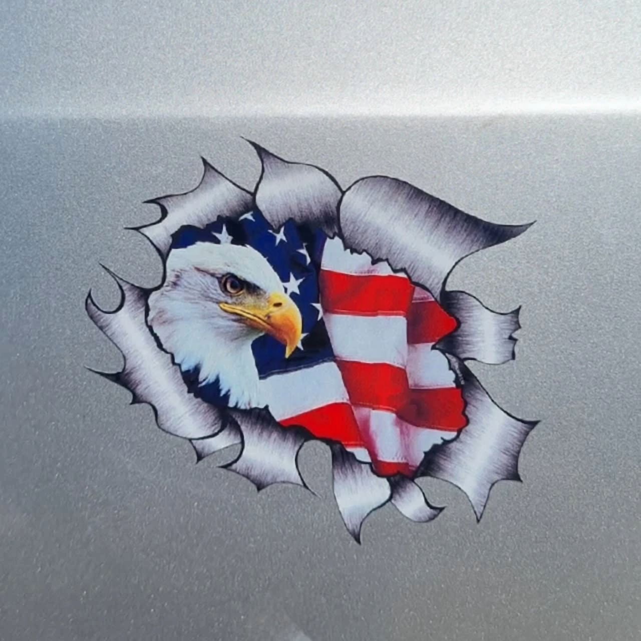 DOPASTICKER American Bald Ea.Gle Flag Ripped Open Metal Sticker For Car ...
