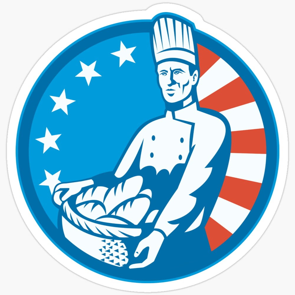 DOPASTICKER American Chef Baker Cook With Basket Loaf Bread Sticker ...