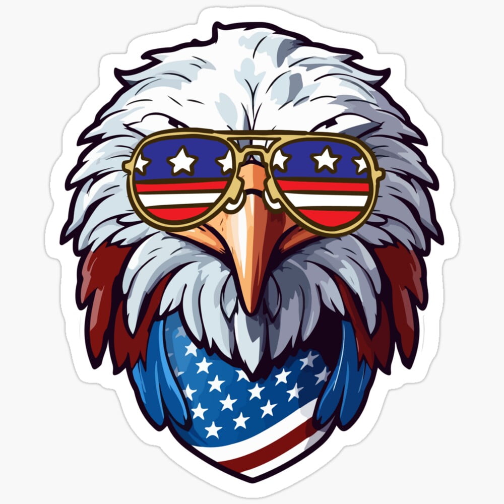 DOPASTICKER American Eagle With Sunglasses Sticker Fourth Of July ...