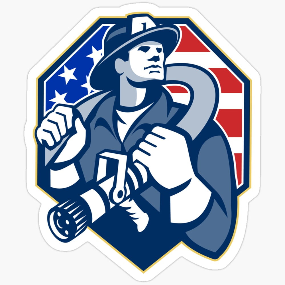 DOPASTICKER American Fireman Fire-Fighter Fire Hose Retro Sticker Phone ...