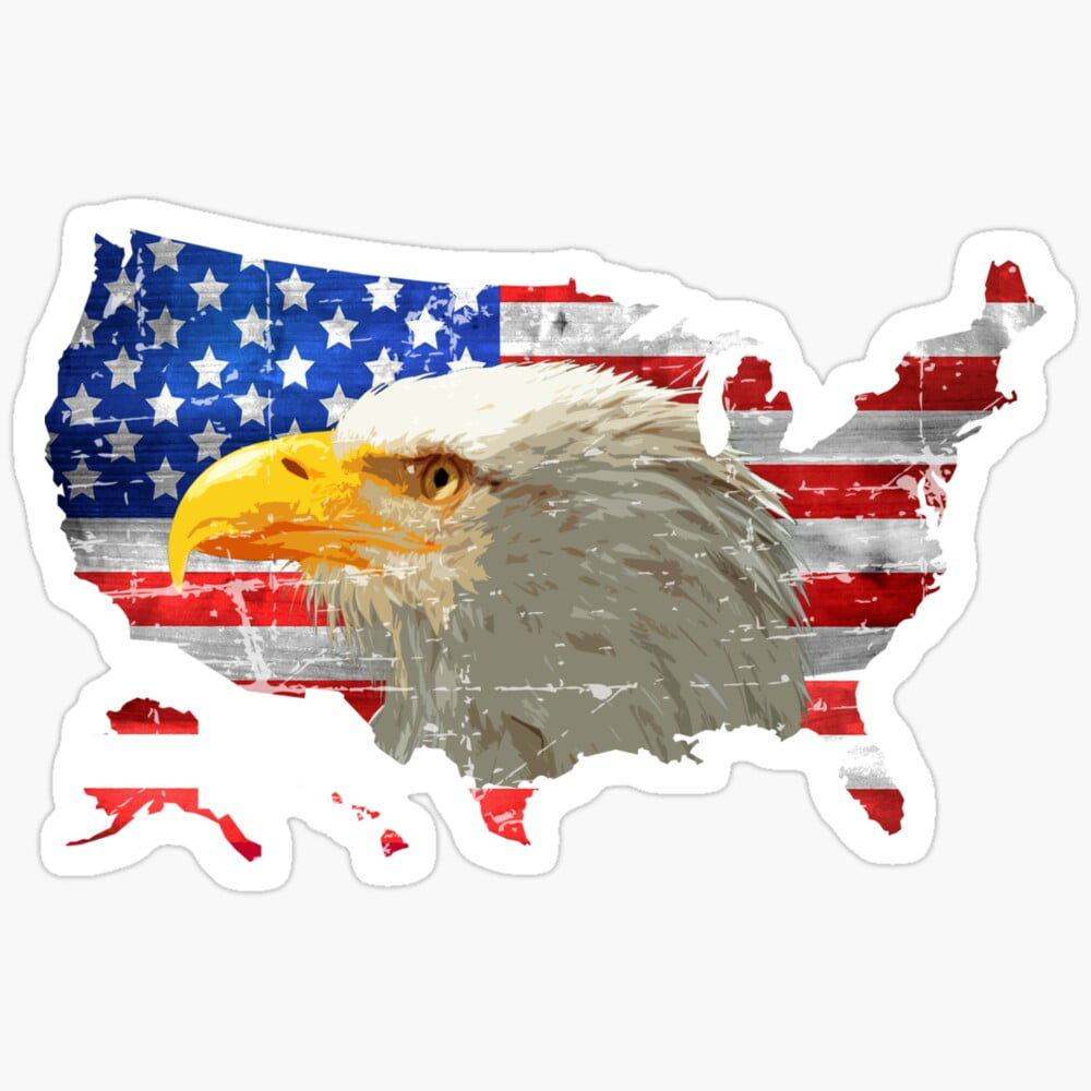 DOPASTICKER American Flag Eagle Usa Map Sticker Fourth Of July Sticker ...