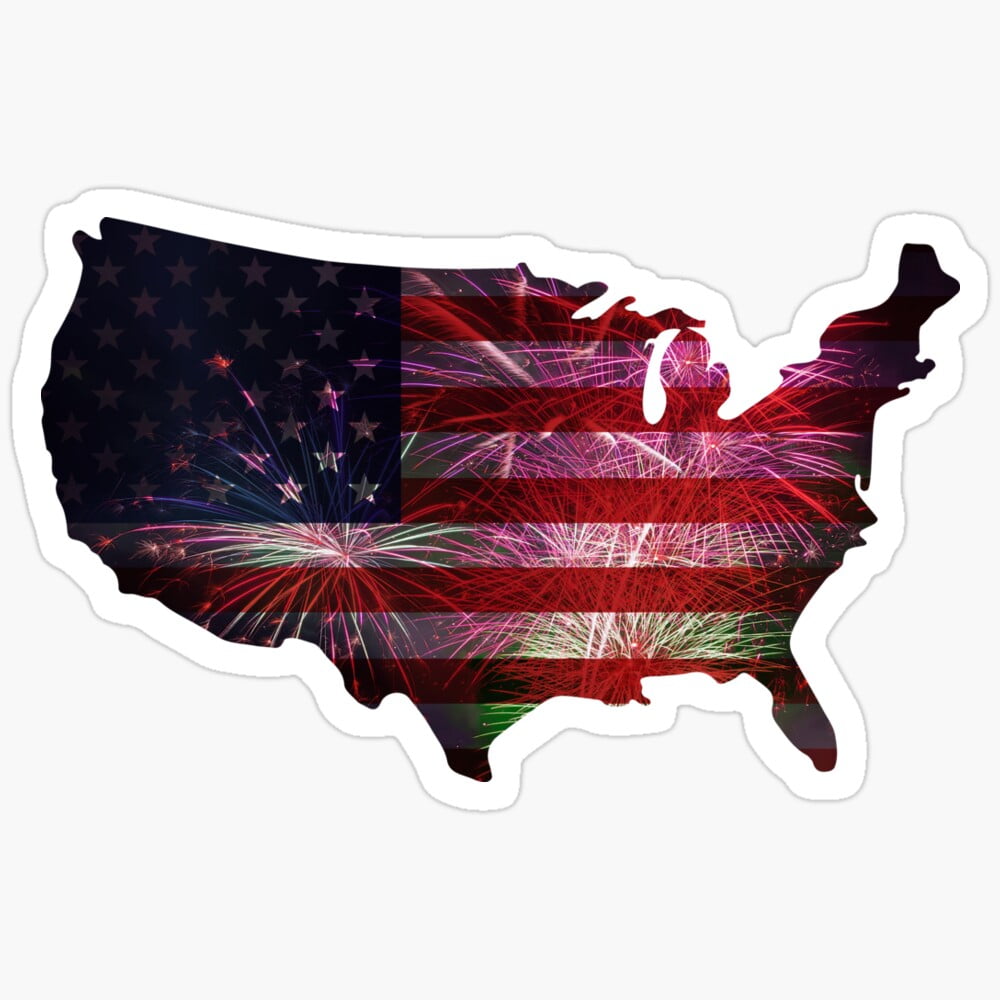 DOPASTICKER American Flag With Fireworks Display Sticker Phone Decal ...