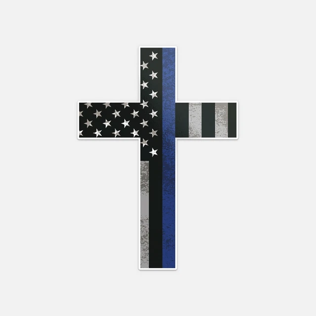DOPASTICKER American Police Flag Cross Thin Blue Line Sticker Decal ...