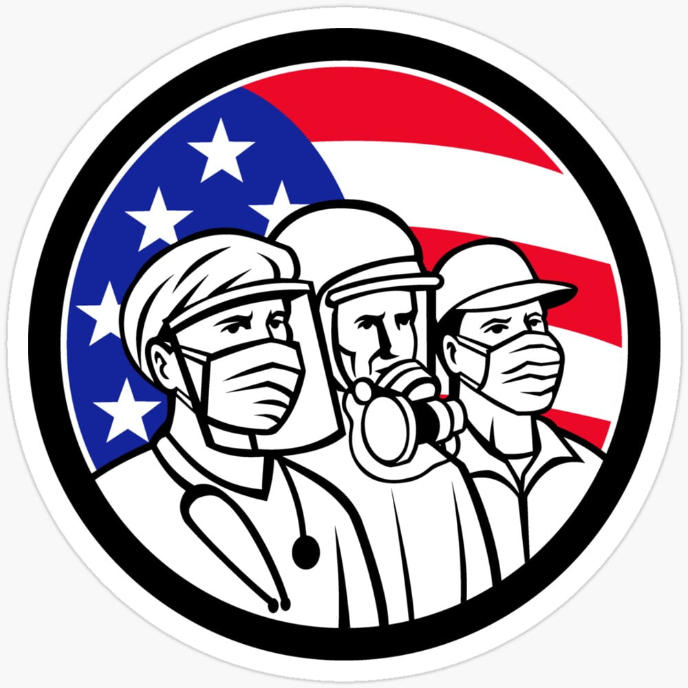 DOPASTICKER American Workers Wearing Mask Usa Flag Mascot Sticker Phone ...