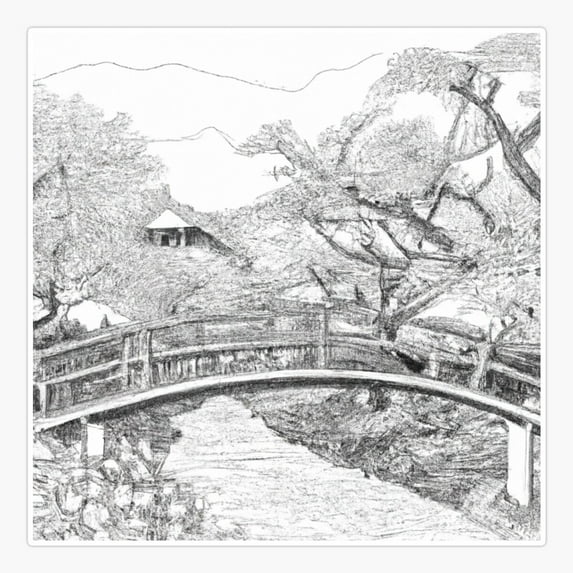 DOPASTICKER Ancient Book-Style Japanese Bridge Artwork Sticker, Phone ...