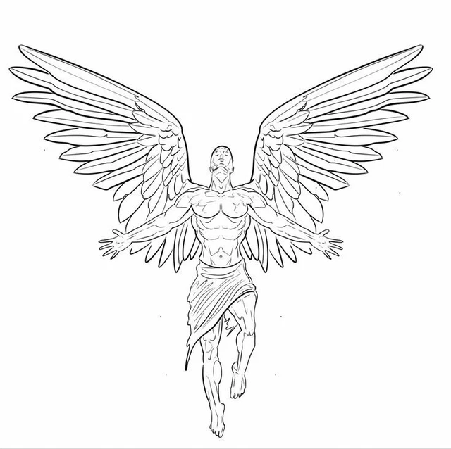 DOPASTICKER Angel Sticker Good Guardian Protector Black White Sketch ...
