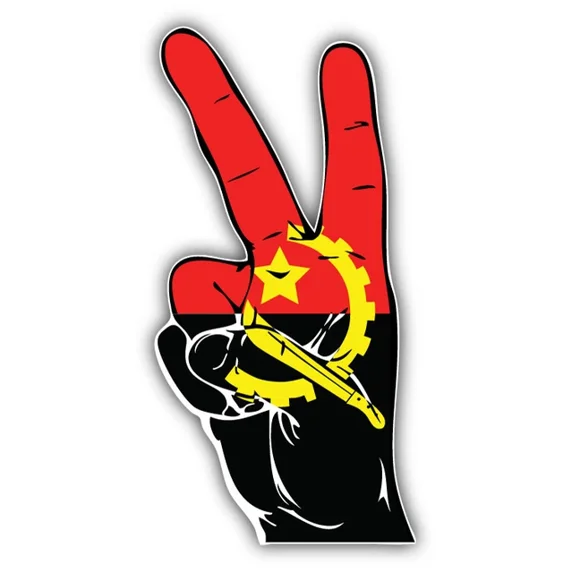 DOPASTICKER Angola World Flag Hand Peace Sign Sticker Decal Phone Decal ...
