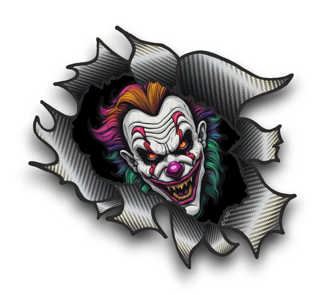 DOPASTICKER Angry Horror Clown Head Ripped Carbon Fibre Car Sticker ...