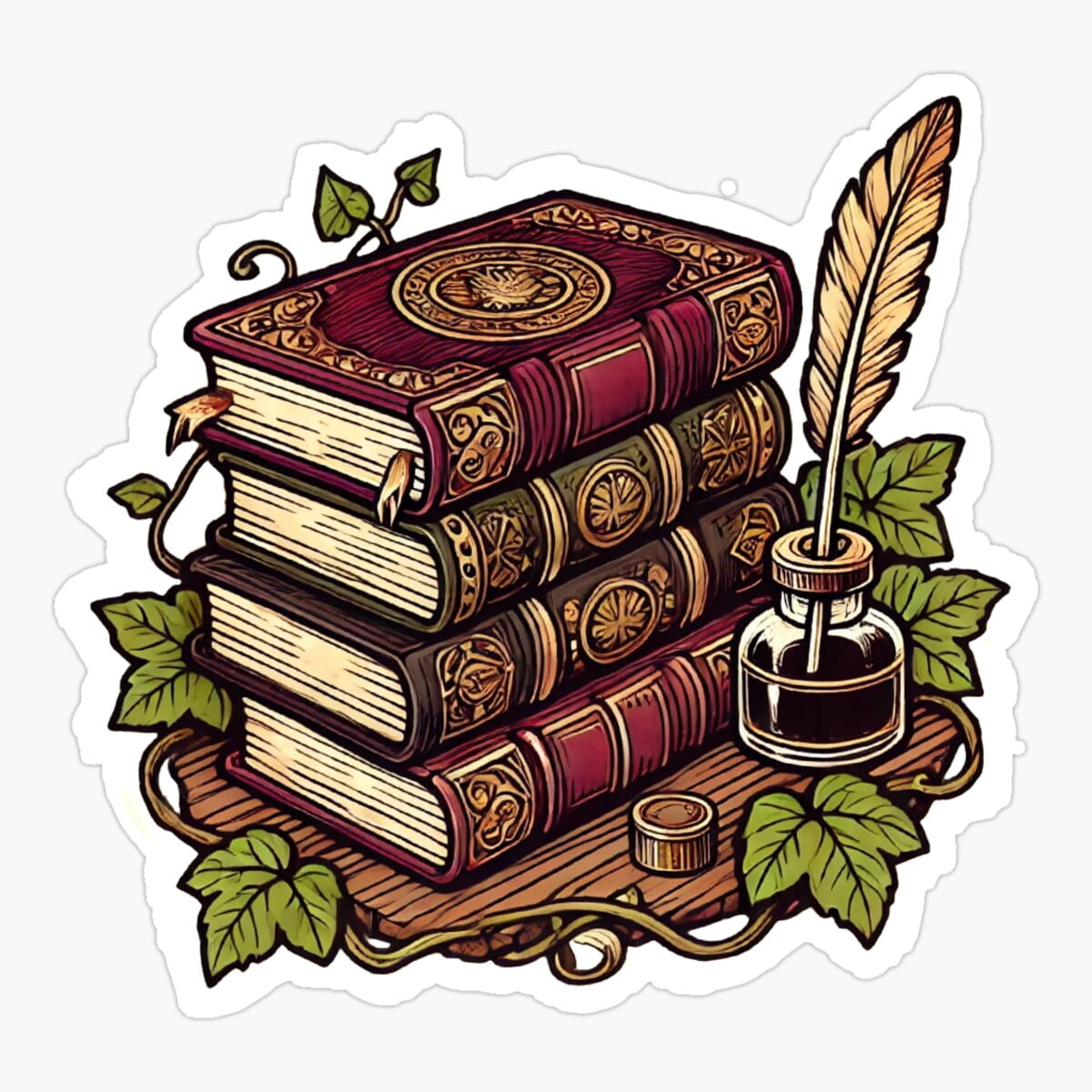 DOPASTICKER Antique Books Sticker With Quill And Ink Vintage Sticker ...