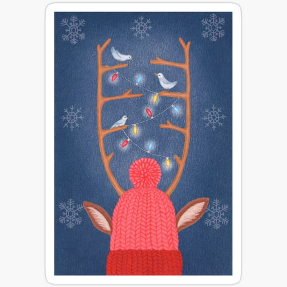 DOPASTICKER Antler Chris.Tmas With Birds And A Moose On Blue Background ...