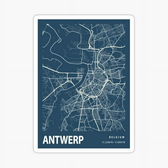 DOPASTICKER Antwerp Blueprint City Map Sticker Phone Decal Water Bottle ...