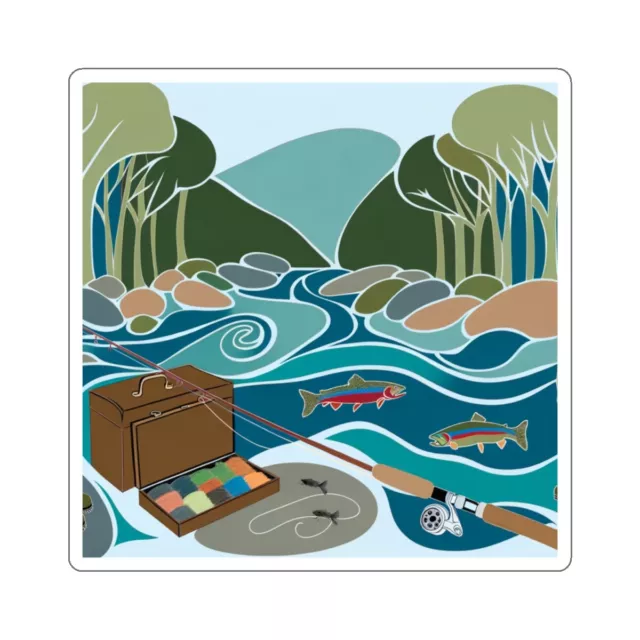 DOPASTICKER Appalachian Stream Trout Fishing Serene Nature Camp- Design ...