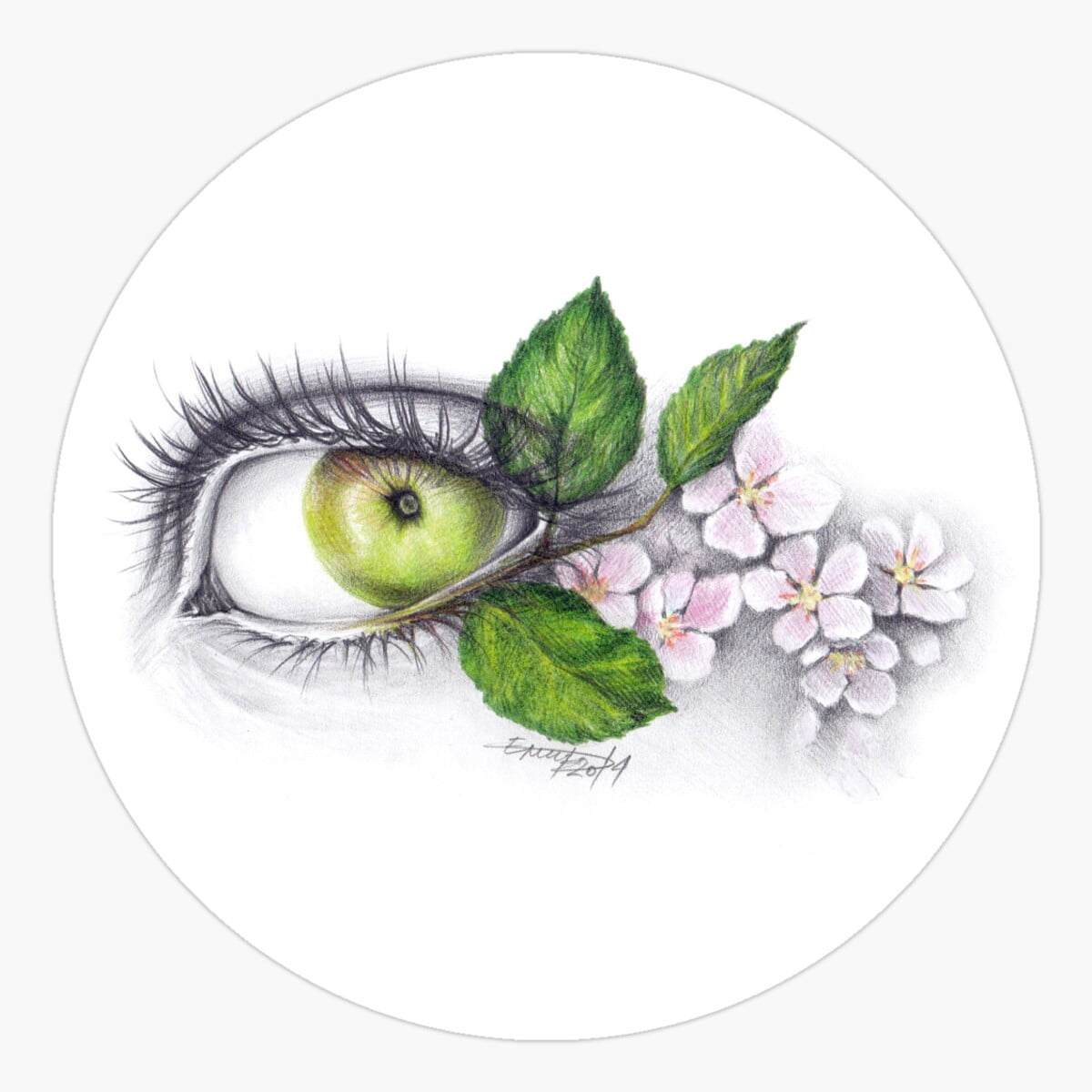 DOPASTICKER Apple Of My Eye Surreal Drawing Art Sticker, Phone Sticker ...