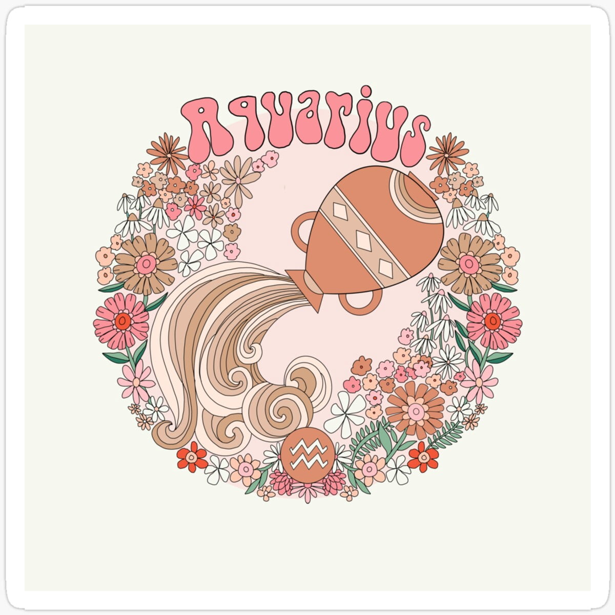DOPASTICKER Aquarius Retro Florals Zodiac Sign Print Glossy Sticker ...