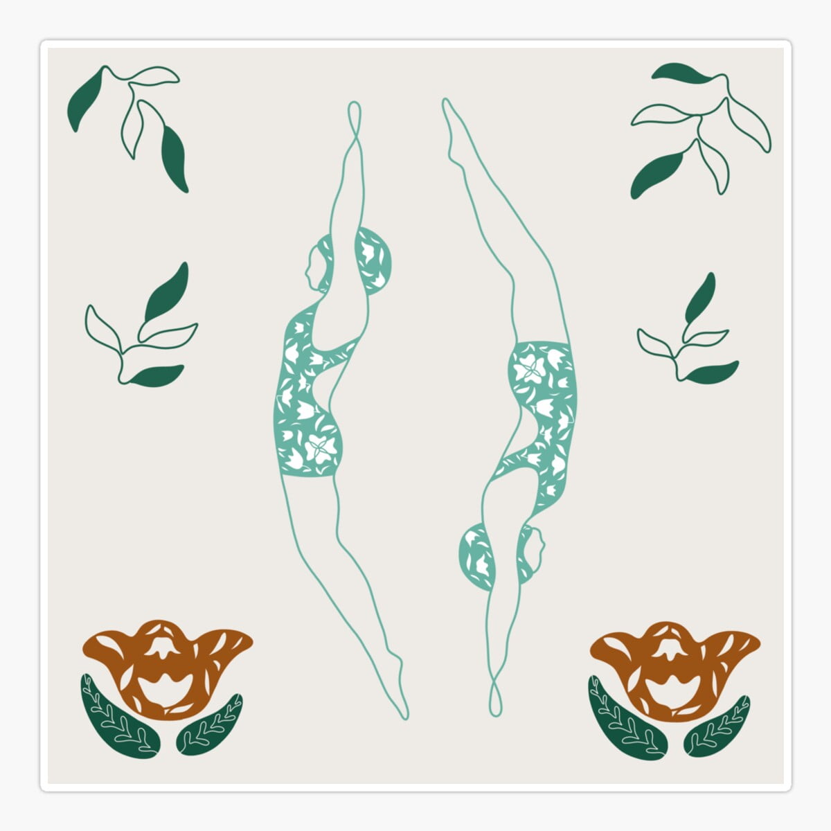 DOPASTICKER Art Deco Swimmers Sticker, Phone Sticker Water Bottle ...