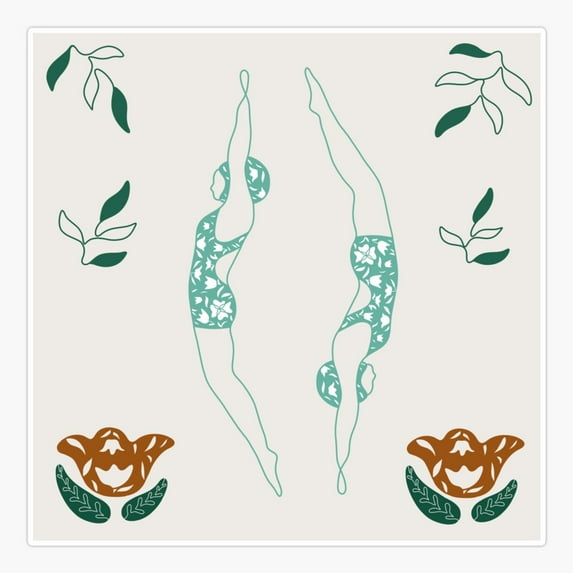 DOPASTICKER Art Deco Swimmers Sticker, Phone Sticker Water Bottle ...