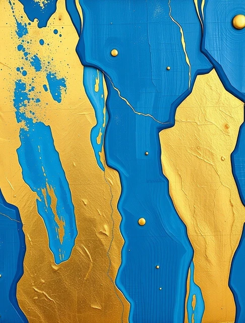 DOPASTICKER Artistic Sticker Blue And Gold Abstract Textured Splatter ...