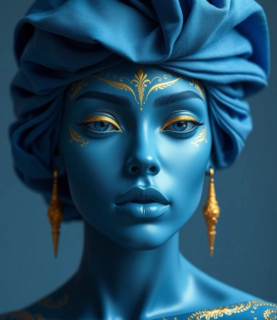 DOPASTICKER Artistic Sticker Blue Woman With Gold Accents Abstract ...