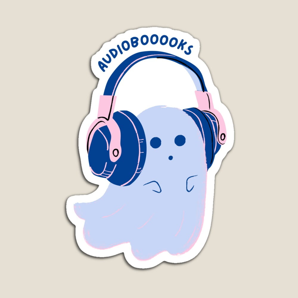DOPASTICKER Audiobooooks - Cute Blue Ghost Listening To An Audiobook ...
