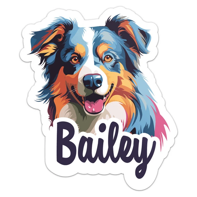 DOPASTICKER Australian Shepherd Dog Bailey Name Sticker Decal Phone ...
