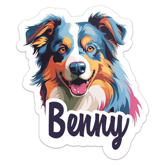 DOPASTICKER Australian Shepherd Dog Benny Name Sticker Decal Phone ...