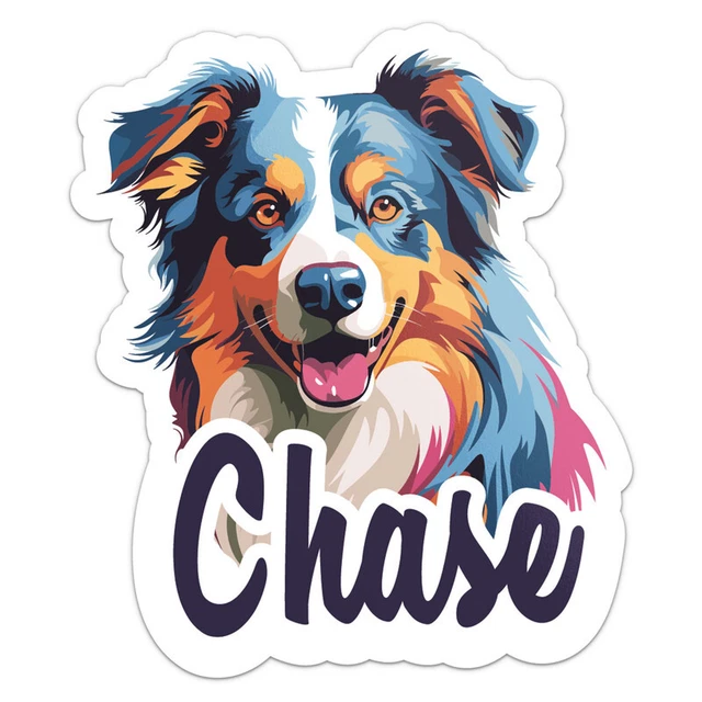 DOPASTICKER Australian Shepherd Dog Chase Name Sticker Decal Phone ...