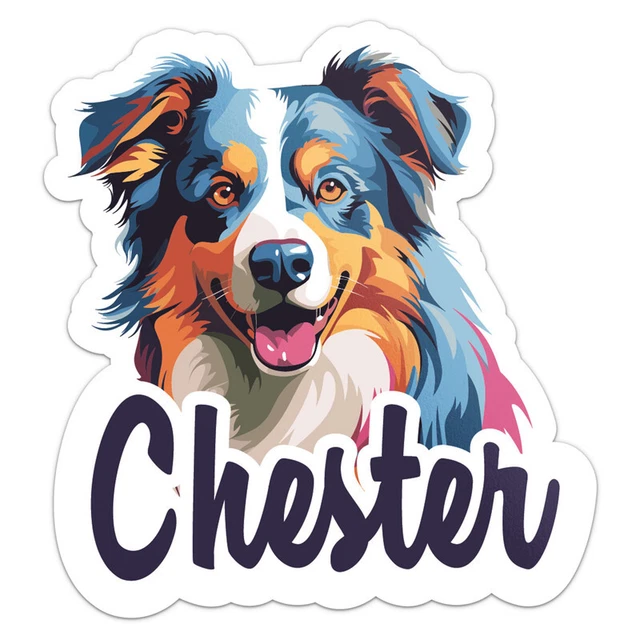 DOPASTICKER Australian Shepherd Dog Chester Name Sticker Decal Phone ...