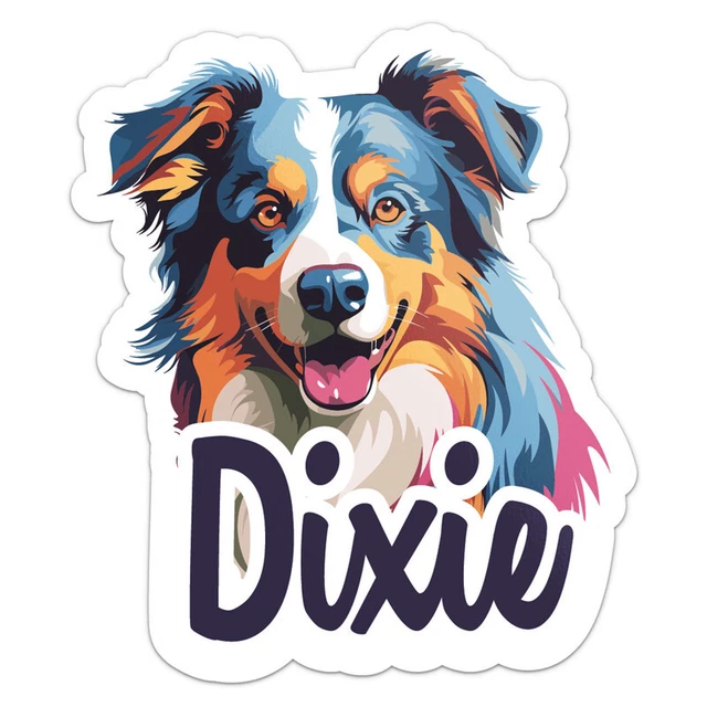 DOPASTICKER Australian Shepherd Dog Dixie Name Sticker Decal Phone ...