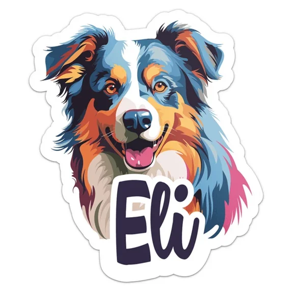 DOPASTICKER Australian Shepherd Dog Eli Name Sticker Decal Phone Decal ...