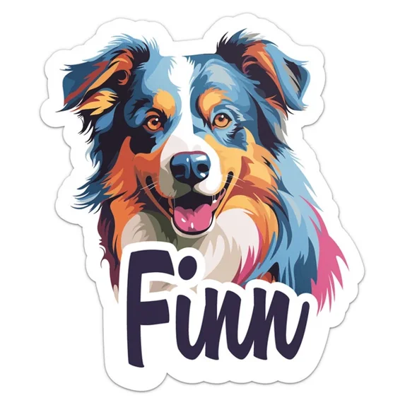 DOPASTICKER Australian Shepherd Dog Finn Name Sticker Decal Phone Decal ...