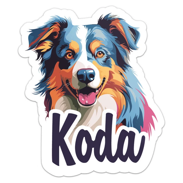 DOPASTICKER Australian Shepherd Dog Koda Name Sticker Decal Phone Decal Water Bottle Stickers ...