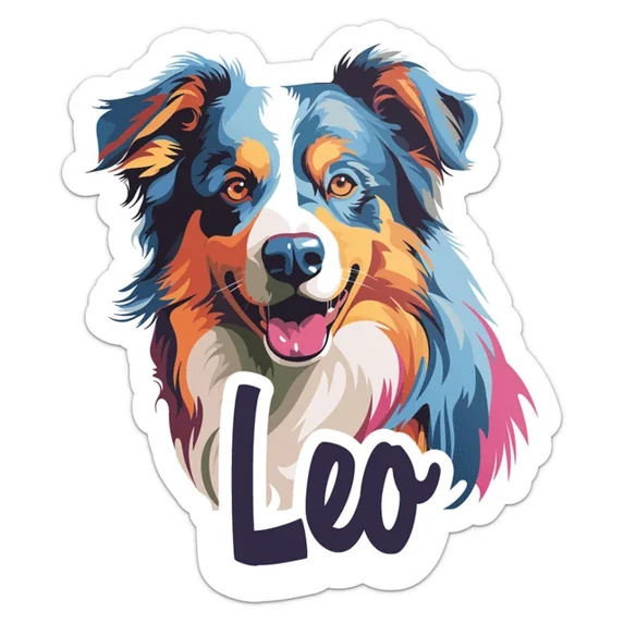 DOPASTICKER Australian Shepherd Dog Leo Name Sticker Decal Phone Decal ...