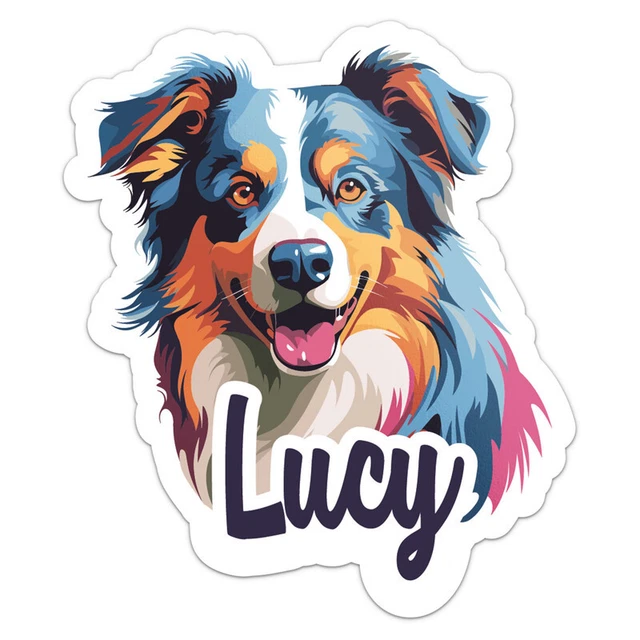 DOPASTICKER Australian Shepherd Dog Lucy Name Sticker Decal Phone Decal ...