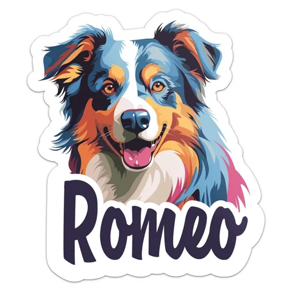DOPASTICKER Australian Shepherd Dog Romeo Name Sticker Decal Phone ...