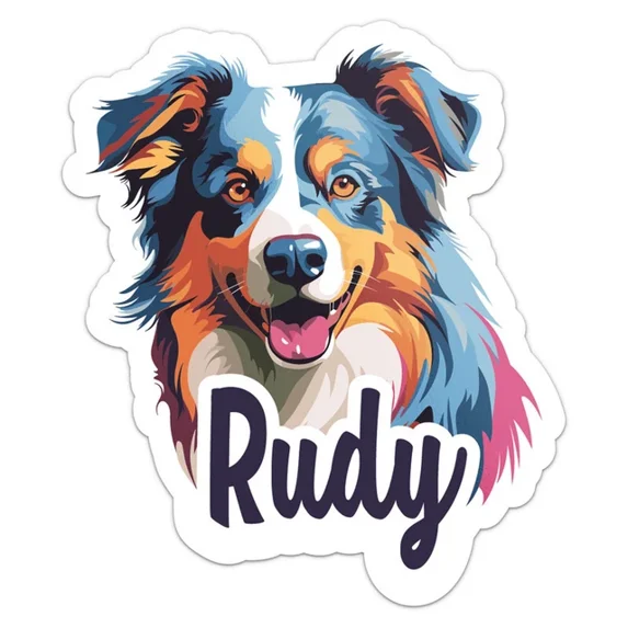 DOPASTICKER Australian Shepherd Dog Rudy Name Sticker Decal Phone Decal ...