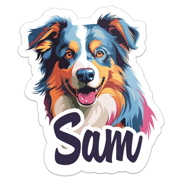 DOPASTICKER Australian Shepherd Dog Sam Name Sticker Decal Phone Decal ...