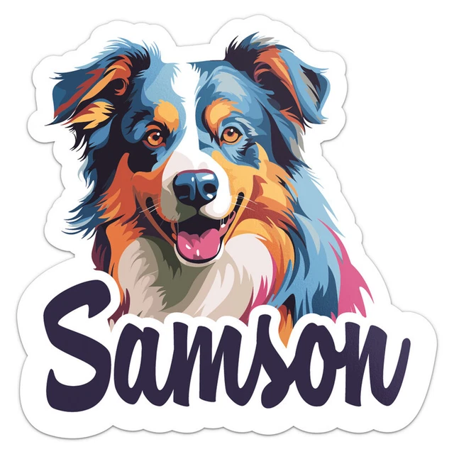 DOPASTICKER Australian Shepherd Dog Samson Name Sticker Decal Phone ...