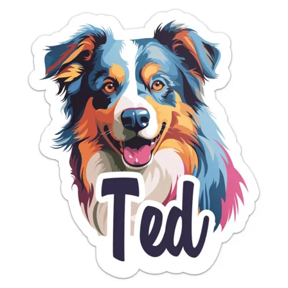DOPASTICKER Australian Shepherd Dog Ted Name Sticker Decal Phone Decal ...