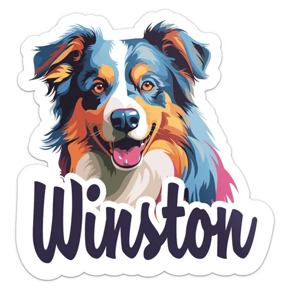 DOPASTICKER Australian Shepherd Dog Winston Name Sticker Decal Phone ...