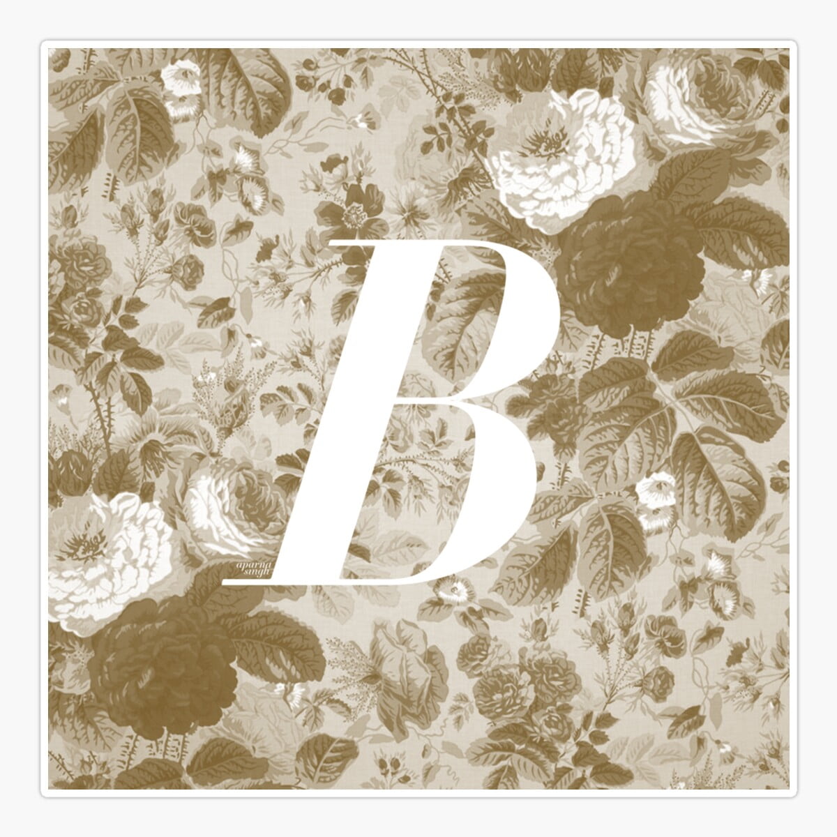 DOPASTICKER B Letter, Alphabet - Botanical Monogram - Dusty Grey Brown ...