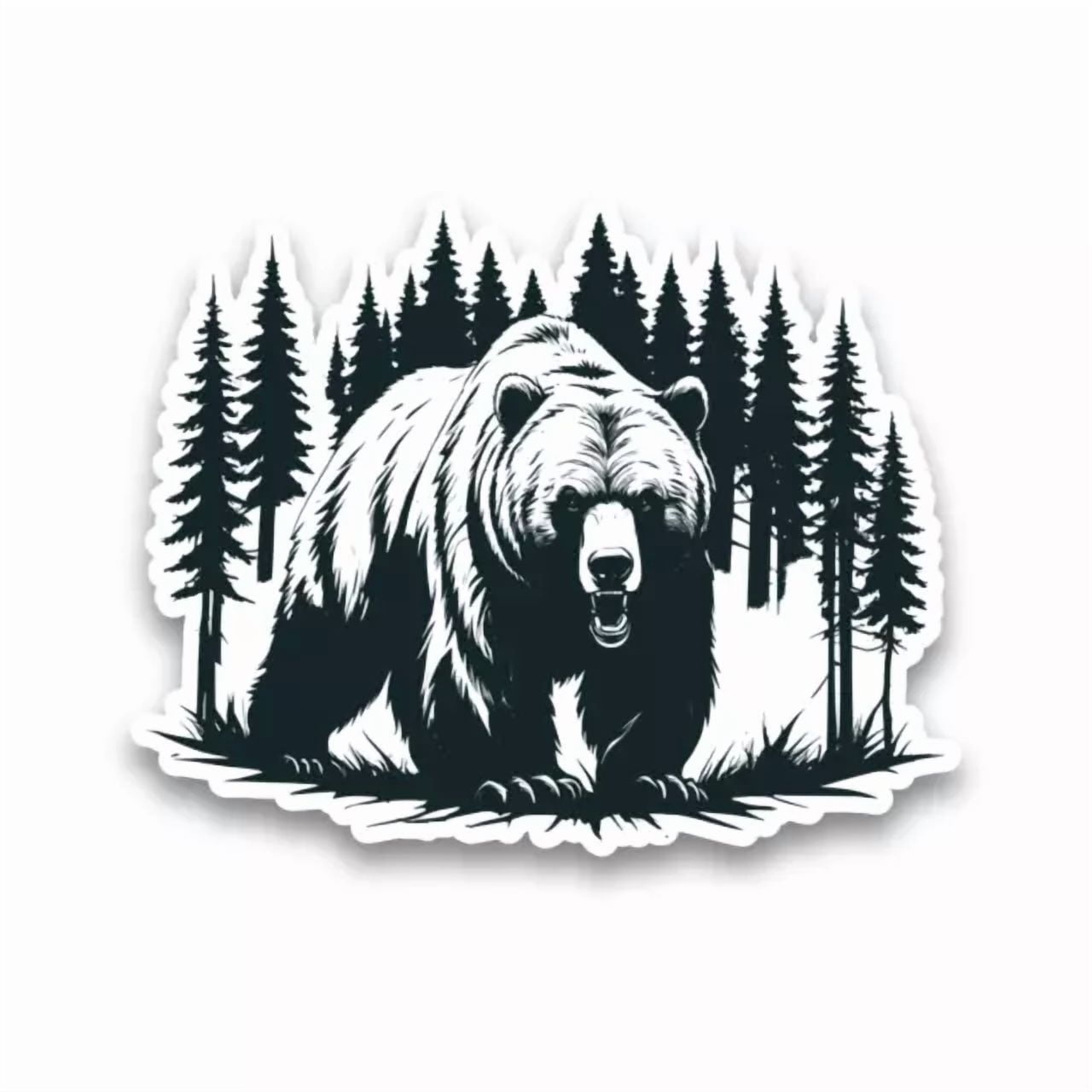 DOPASTICKER B&W Grizzly Bear Forest Animal Sticker Decal Car Window ...