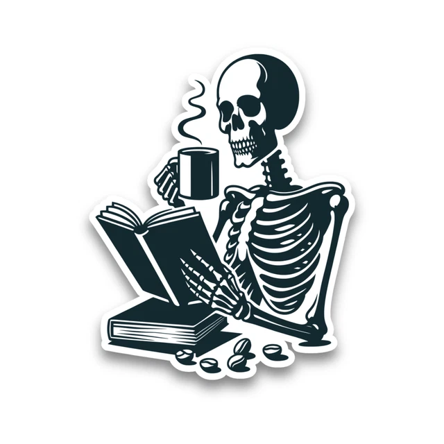 DOPASTICKER B&W Skeleton Reading Book Sticker Decal Car Window ...